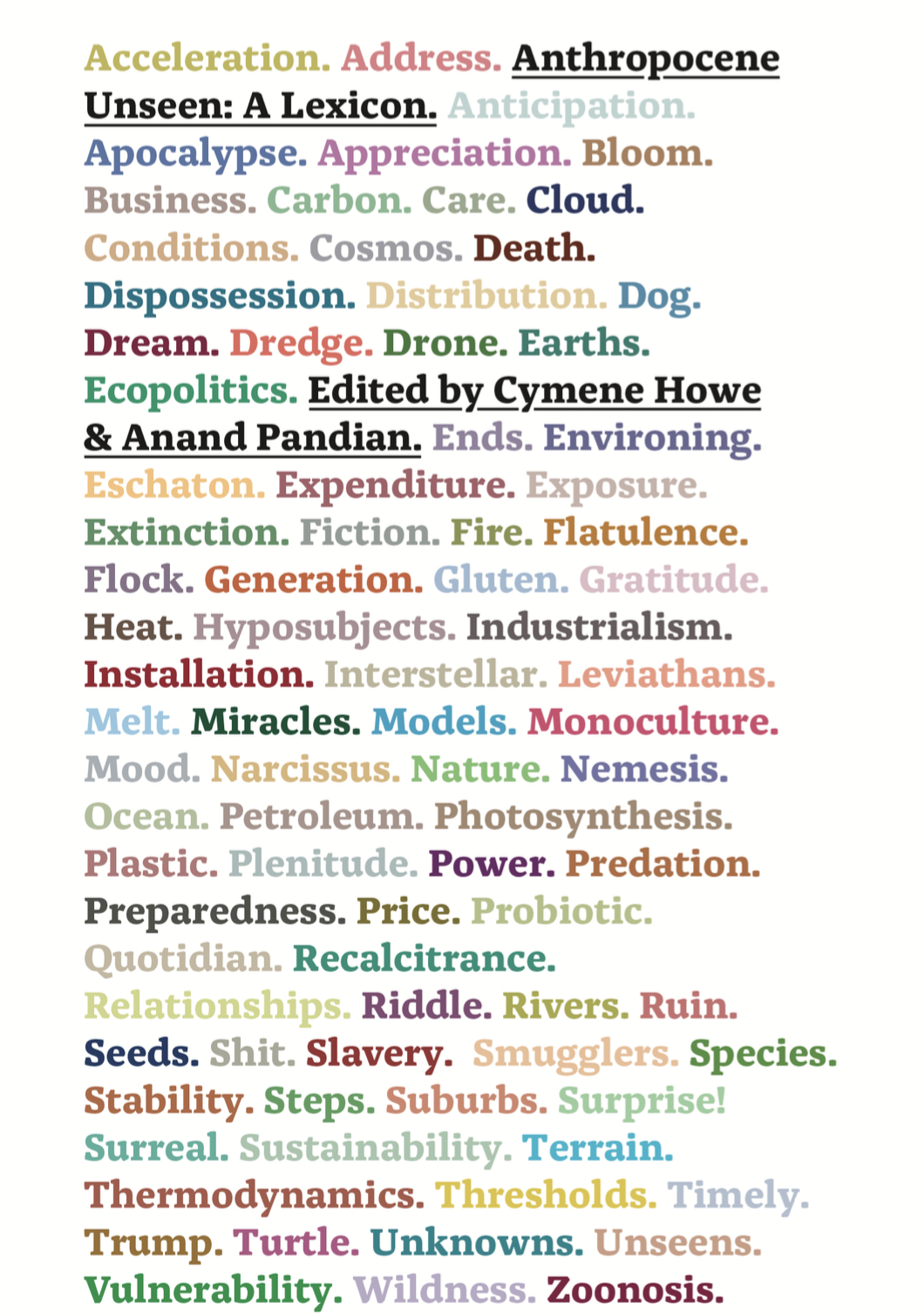 Anthropocene Unseen: A Lexicon – Nicholas C. Kawa